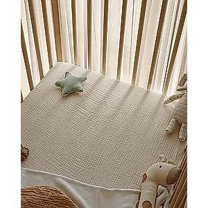 Muslin Crib Sheets for Girls and Boys, Cotton Boho Neutral Fitted Baby Crib Sheet for Standard Crib Mattress & Toddler Bed Mattress (52"x28"), Soft and Breathable, 2 Pack (Retro Yellow&Beige)