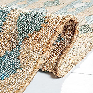 Safavieh Kilim Collection 5' x 8' Natural/Blue KLM759M Flatweave Premium Jute Living Room Dining Bedroom Area Rug