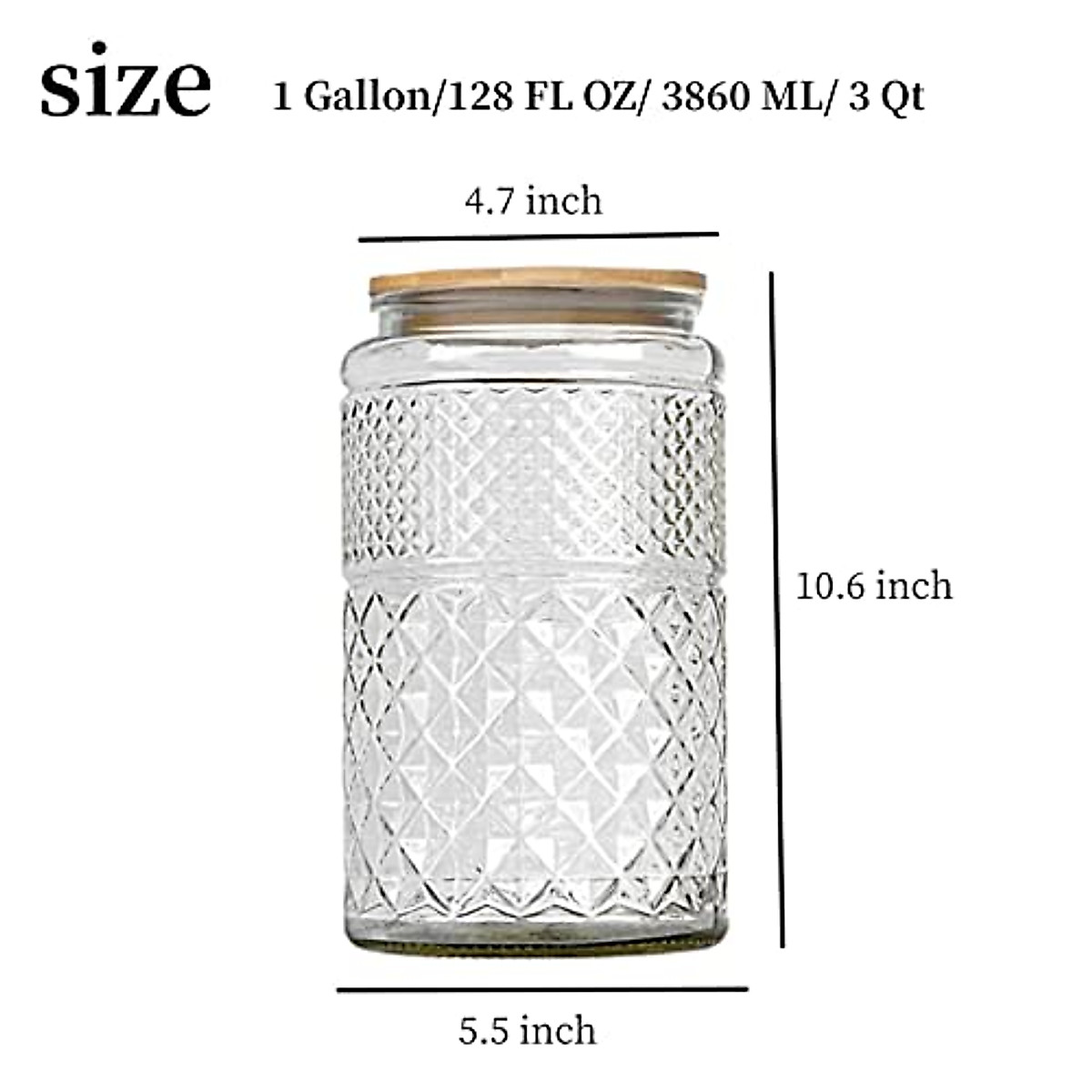 1 Gallon Cookie Jar, Wide Mouth Large Glass Jars with Bamboo Lid, Airtight Storage Food Kitchen Counter Containers for Candy, Flour, Oats, Coffee Bean, Pet Treats, Laundry Pods, Laundry Detergent