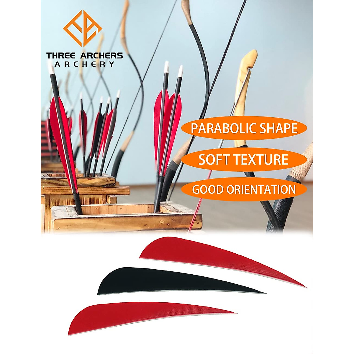 THREE ARCHERS 40 PK Arrow Feather Fletching 4” Nature Turkey Feather for Archery DIY Arrows (red)