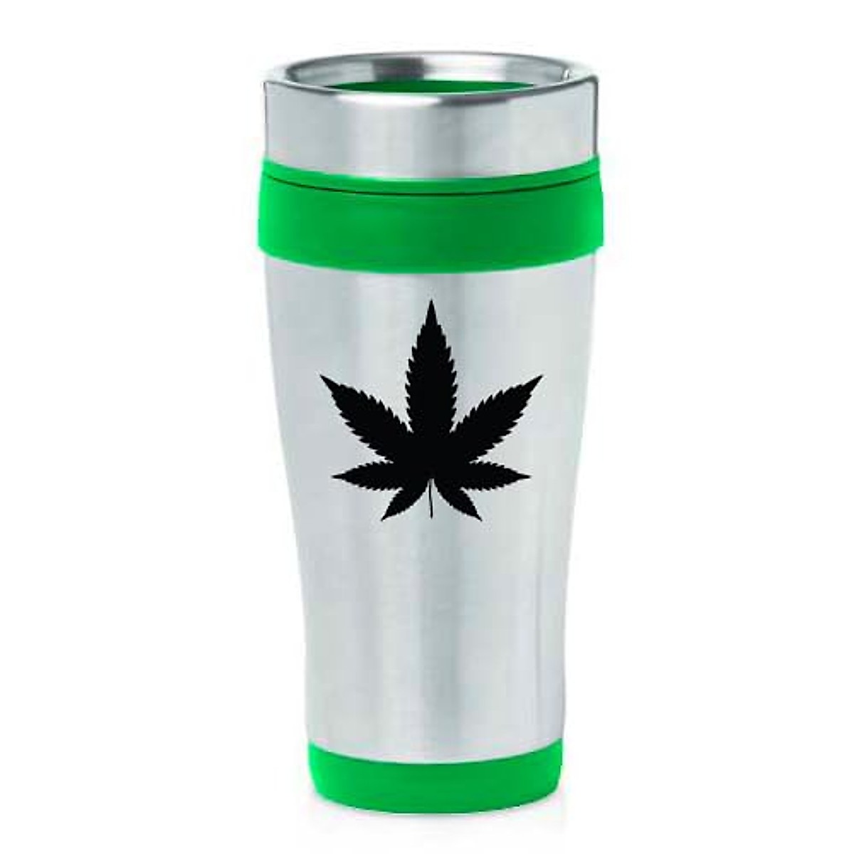 16oz Insulated Stainless Steel Travel Mug Coffee Mug Tumbler Cannabis Marijuana Pot Leaf (Green)