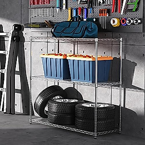 KOZYSFLER 3 Tier Wire Shelving Unit, 1050 LBS NSF Height Adjustable Metal Garage Storage Shelves, Heavy Duty Storage Wire Rack Metal Shelves - Chrome