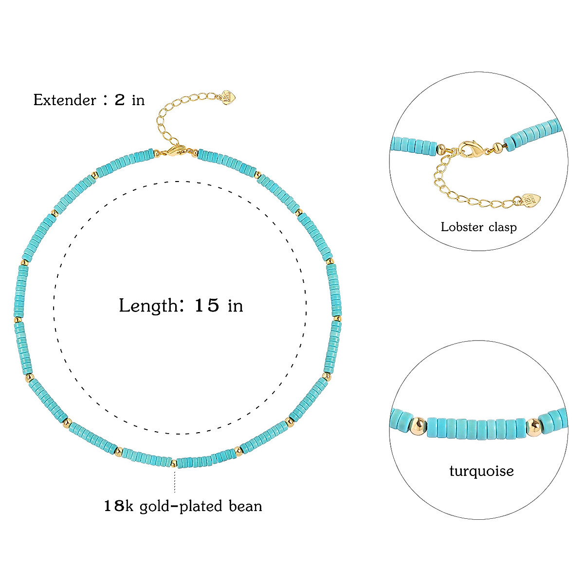 POTESSA Turquoise Beaded Choker Necklace for Women Tiny Boho Hawaiian Seed Bead Beach Necklace Jewelry