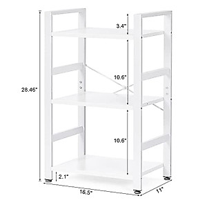 BEWISHOME 3 Tier Bookshelf, White Small Bookshelf for Small Spaces, Short Wooden Storage Bookcase with Metal Frame for Bedroom Living Room and Home Office JCJ62W