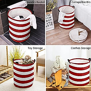 OUR DREAMS Red White Striped Oxford Cloth Laundry Hampers, Simple Geometric New Year Laundry Basket for Bedroom, Laundry and Bathroom, 16.5''W x 17''L