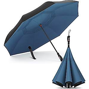 The Original Repel Reverse Umbrella - Windproof Inverted Umbrella w/ 8 Fiberglass Reinforced Ribs - Easy Upside Down Open And Close - Large Umbrella Protects Against Rain, Wind, Snow and Sleet