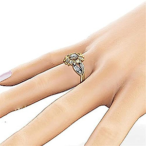 New Gold-Plated Couple Ring Sunflower Flower Color Separation Zircon Ring - 7