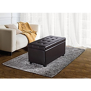 SIMPLIHOME Cosmopolitan 34 inch Wide Rectangle Lift Top Storage Ottoman in Upholstered Tanners Brown Tufted Faux Leather, Footrest Stool, Coffee Table for the Living Room, Bedroom and Kids Room