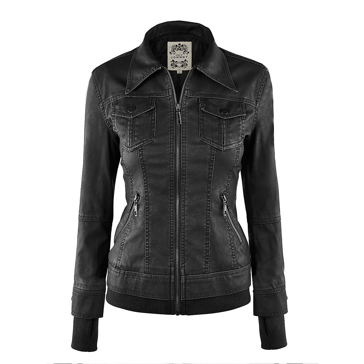 Made By Johnny MBJ WJC664 Womens Faux Leather Jacket with Hoodie M Black