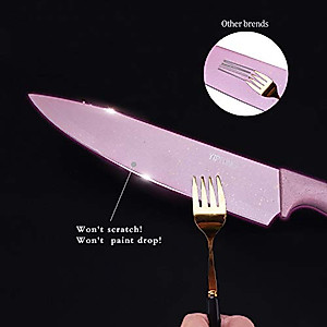 Colorful Knife Set for 6 Pieces, High Carbon Steel Kitchen Knife Set, Environmental Wheat Straw Material Handle, Sharp All-purpose Professional Chef Knife with Gift Box YIPFUNG