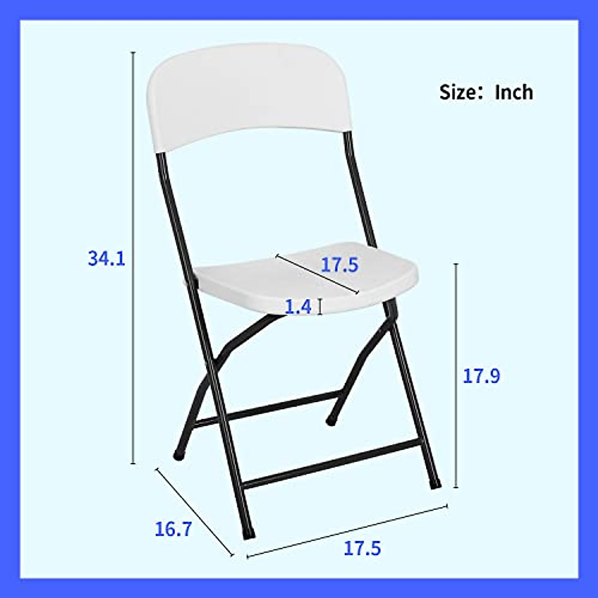 PayLessHere Folding Chairs Set of 2 Outdoor Plastic Chairs Portable Foldable Metal Folding Chairs with Metal Frame HDPE Backrest and Seat Cushion 265 LBS Capacity for Indoor Outdoor Use, White