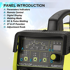 Flameweld Tig Welder Machine - TIG250DP 250Amps HF TIG/Spot TIG/Pulse TIG/MMA TIG Welder with IGBT Inverter, 110V/220V Dual Voltage Welding Machine