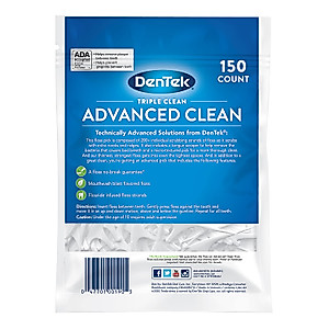 DenTek Triple Clean Advanced Clean Floss Picks, No Break & No Shred Floss, 150 Count