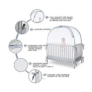 Baby Safety Crib Tent - Premium Toddler Crib Topper to Keep Baby from Climbing Out - See Through Mesh Crib Net - Mosquito Net - Pop-Up Crib Tent Canopy to Keep Infant in