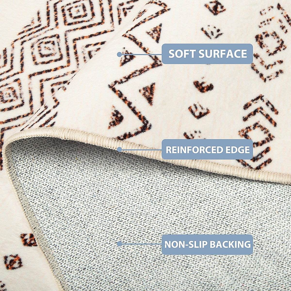 RELEANY Area Rug 8x10 Washable Rugs for Living Room Rug Non-Slip, Soft Moroccan Geometric Farmhouse Low Pile Design Printed Carpet for Dining Room Bedroom Office Home Decor Brown