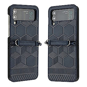 NVWA Compatible with Samsung Galaxy Flip 4 Case Football Pattern Series Full Body Dark Blue Leather Phone Protective Cover for Samsung Galaxy Z Flip4 5G