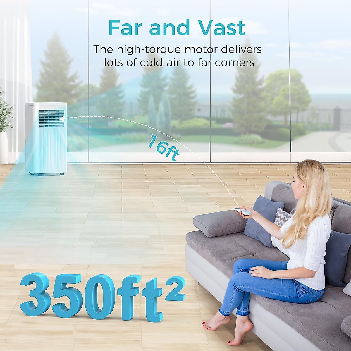 COWSAR 8,000 BTU Portable Air Conditioners with Remote, Portable AC Unit Cools Up to 350 Sq.Ft, Built-in Cool, Dehumidifier, Fan, Sleep Modes, Room Air Conditioners with LED Display/Swivel Wheels