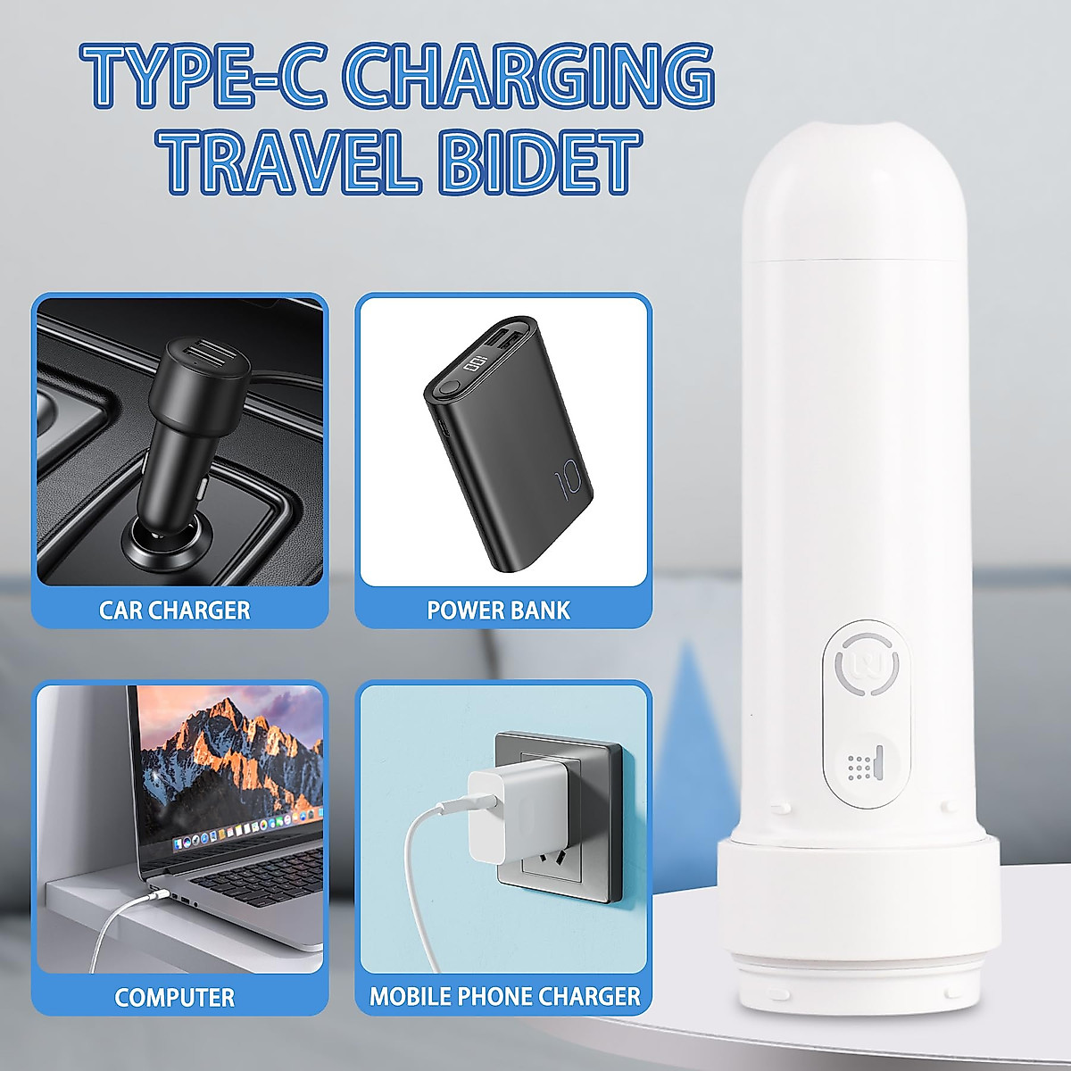 High Pressure Electric Bidet with USB-C Rechargeable Handheld Water Sprayer, Portable Travel Bidet for Men and Women, Personal Hygiene and Postpartum Care (White, 180ML)