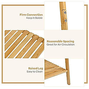GOFLAME Bamboo Garment Rack, Freestanding Clothing Rack with Hanging Rod and 2 Storage Shelves, Heavy Duty Clothes Rack with Anti-tipping Devices, Natural