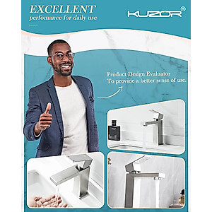 KUZOR Bathroom Faucets Single Hole, Brushed Nickel Bathroom Sink Faucet One Hole 1 Handle, 304 Stainless Steel Modern Faucet for Bathroom Sink Square