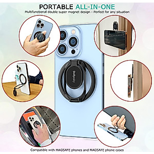 Doflyesky Magnetic Phone Ring Holder with Magsafe, Double Adjustable Gym Finger Ring Grip, Removable Phone Grip, for iPhone, iPad and Smartphones, Compatible with Magnetic Car Mount (Colorful)