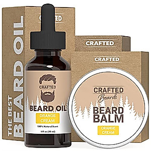Deluxe Beard Oil and Beard Balm - For a Softer, Smoother, Moisturized Beard - Made with All-Natural and Organic Ingredients - Leave in Conditioner - Beard Care Kit for Men (Orange Cream)
