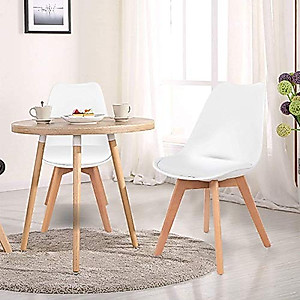 Casart 4 PCS Mid Century Dining Chairs Modern Home Dining Room Kitchen Waiting Room DSW Armless Side Chair w/Padded Seat Wood Legs White