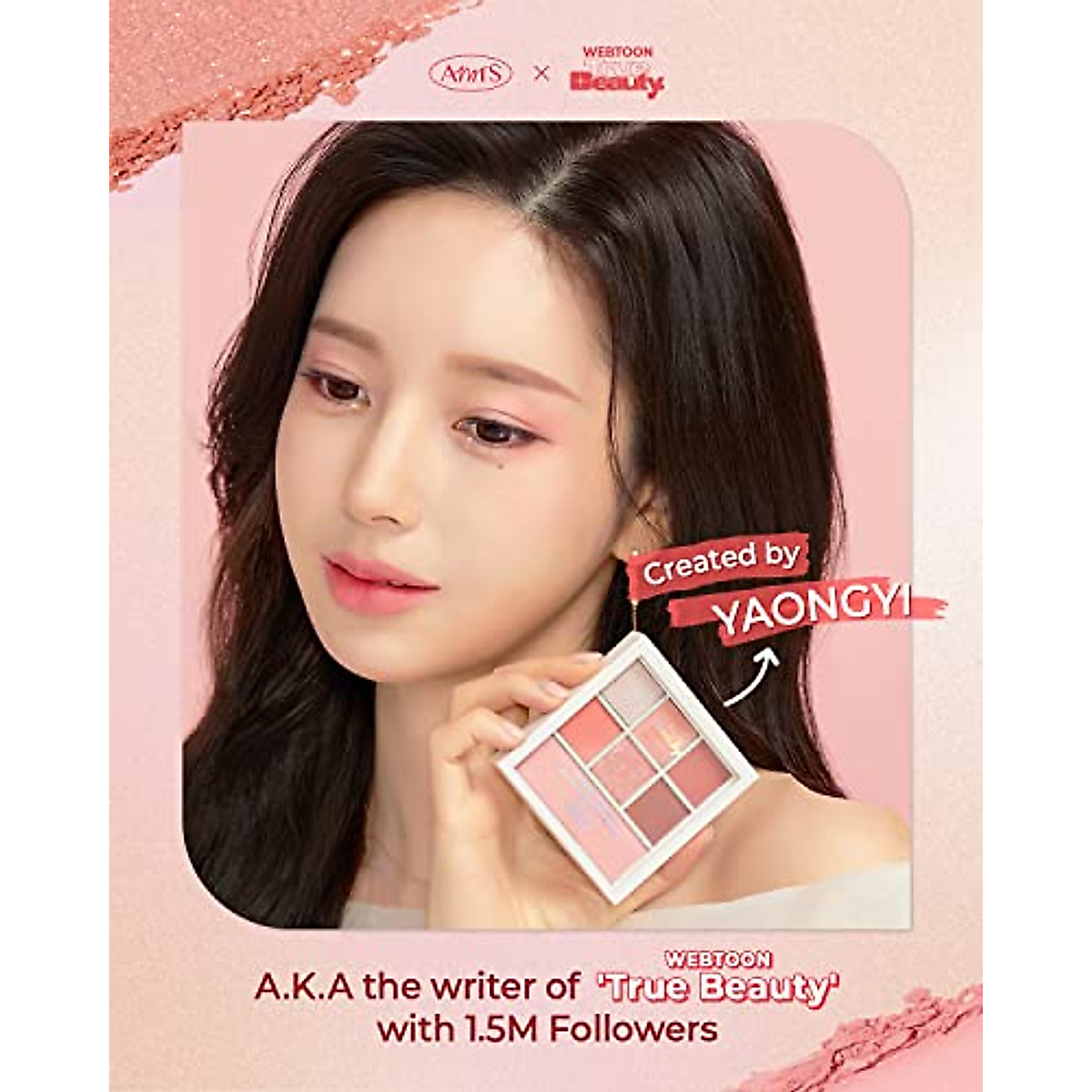 AMTS x True Beauty Edition - Some Love EyeShadow Makeup Palette | Matte Shimmer Metallic, Long Lasting, Cheek blush, All My Things, K Beauty, Pink Gold makeup