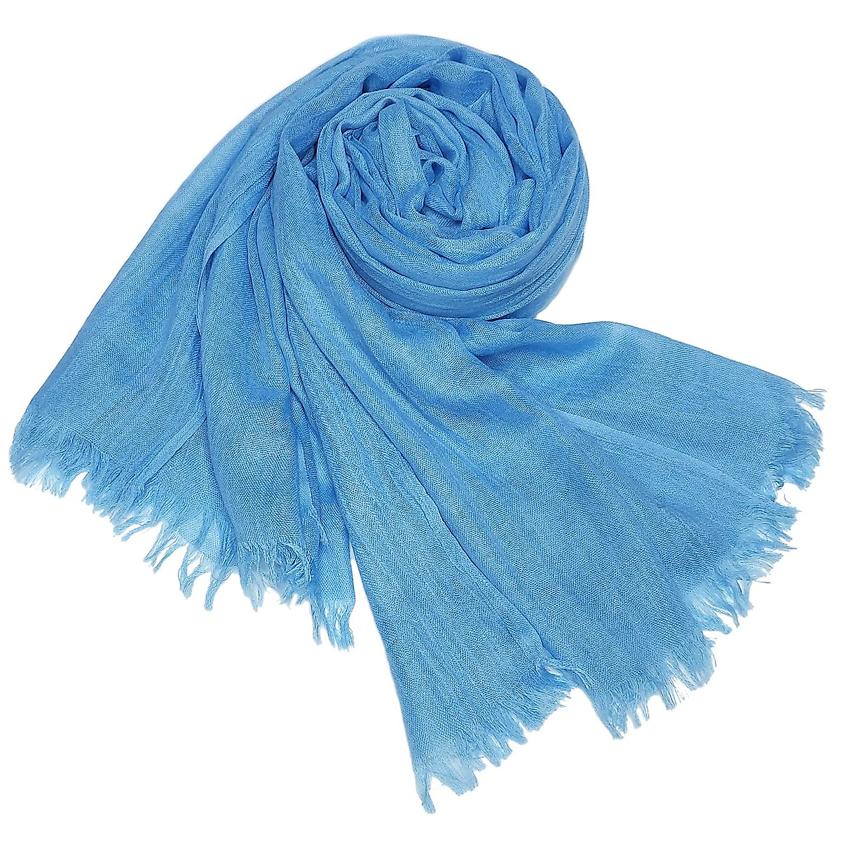 Women Summer Scarfs Cotton Lightweight Large Long Gauze Shawl Beach Wrap Plain 75”×43” Sky Blue