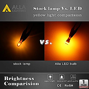 Alla Lighting T10 Wedge 168 194 LED Bulbs, Amber Yellow Super Bright 360° Side Marker Lights, Interior Map, Dome, Trunk Lamps W5W 2825 175, 3014 18-SMD 12V Replacement for Cars, Trucks