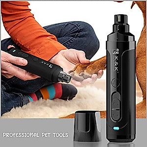 K&K Dog Nail Grinder with 2 LED Light for Large Medium Small Dogs Professional 2-Speed Powerful Electric pet Nail Clipper which Gentle and Painless Paws Grooming & Smoothing Tool (Black)