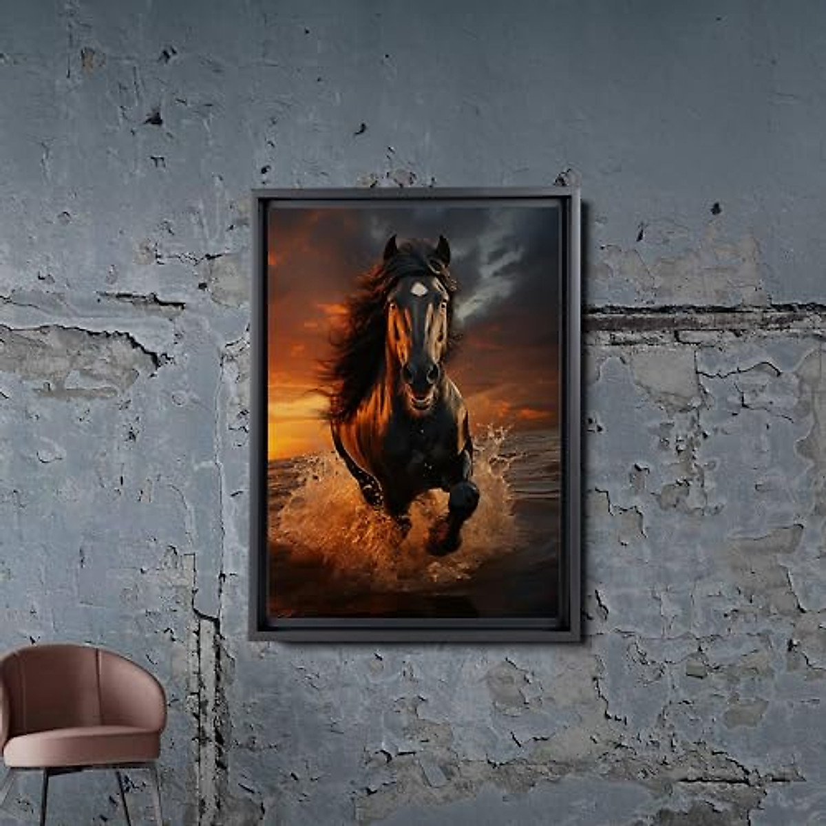 Majestic Black Stallion Galloping In The Clouds, Black Horse On Salt Flats, Canvas Print, Black Horse Print, Black Horse Wall Art, Canvas, Art Print