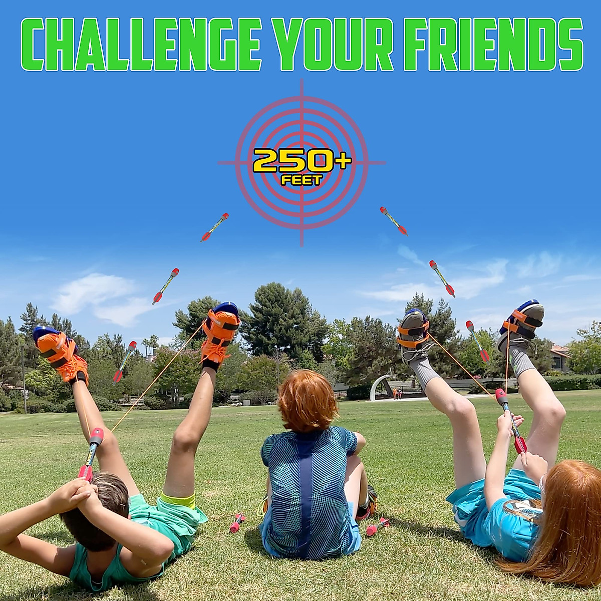 Funwares Sky Flight Launch Rocket for Kids, Giant Slingshot Catapults Whistling Foam Rockets Over 250 Feet, 100% Kid Powered Outdoor Fun