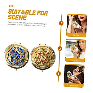 KOHARA 2pcs Hollow Makeup Mirror Wallet for Women Round Vanity Mirror Wallets for Woman Womens Purse Foldable Compact Mirror Mini Compact Mirror Small Makeup Mirror Cosmetic Mirror (Golden 7x7x18cm)