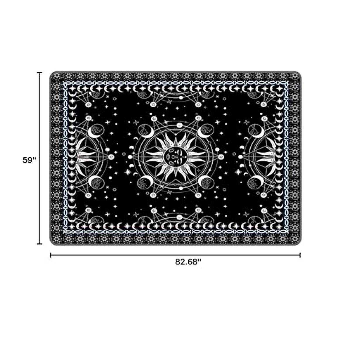 5' X 7' Sun and Moon Rug Boho Celestial Area Rugs for Bedroom Dorm Living Room Bohemian Occult Crescent Solar Stars Galaxy Floor Mat Pad Doormat Carpet,150 X 210cm,Black