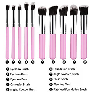 Make Up Brush, 10 Piece Soft Pink Makeup Brushes Set Portable Kabuki Liquid Cream Brushes with Cruelty-Free Synthetic Fiber Bristles Beauty Tools…