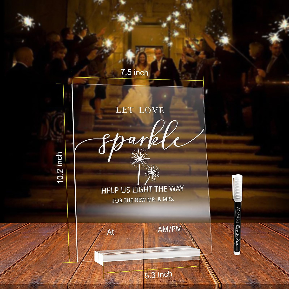 ‘Let Love Sparkle’ Wedding Send-Off Acrylic Sign Stand with Marker Set, Sparkle Exit Display Holder for Rustic Wedding, Anniversary, Engagement, Vertical Reception Table Decoration(8.46 * 10.25 inch)…