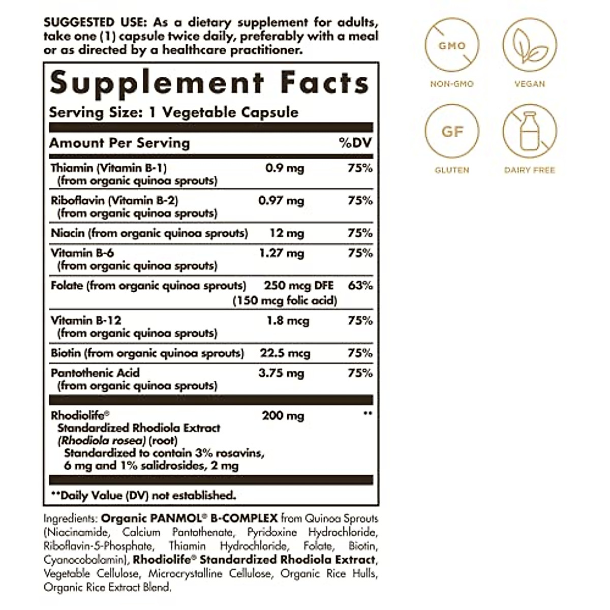 Solgar Daily Stress Support, 30 Vegetable Capsules – Build Resistance to Stress & Mental Fatigue – Support Ability to Stay Calm – Contains Clinically-Studied Rhodiola & B-Complex, Non-GMO, 30 servings