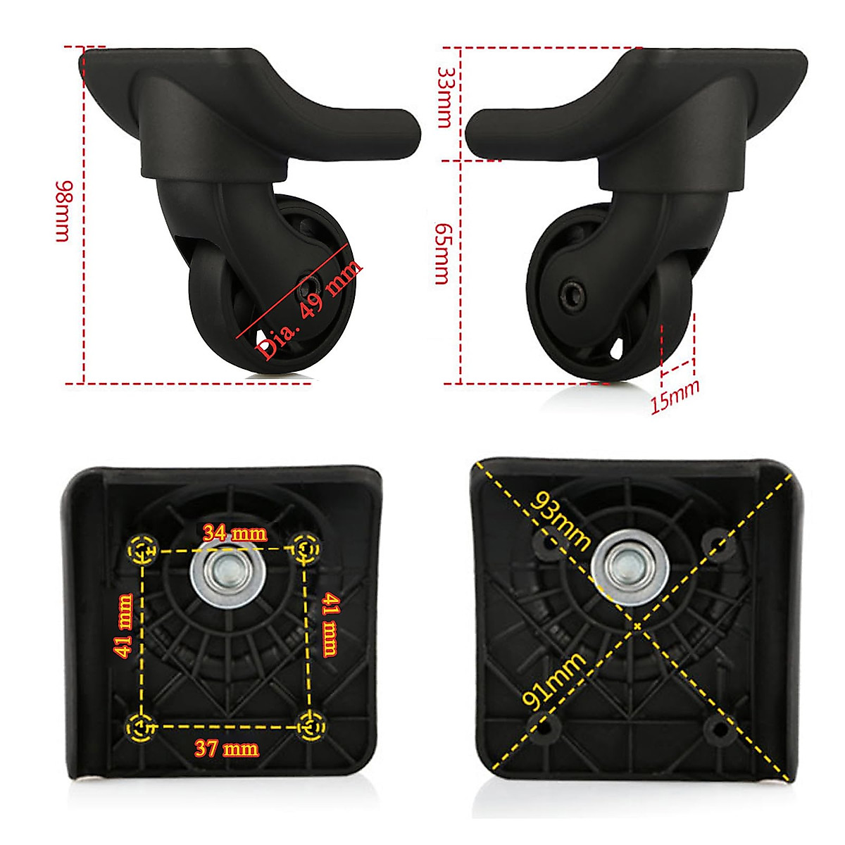 TarppedRock Replacement Luggage Wheels for Suitcases, Set of 2, Luggage Wheels Replacement Left & Right Spinner Wheels for Suitcase Travel Customs Case (TR149R - 2 Pcs)