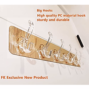 Wall Mounted Coat Rack - 6 Tri Large Hooks,Heavy Duty,Strong Adhesive Hook,Quality PC Nanometre Coat Hook Rail for Coat Hat Towel Purse Robes Mudroom Bathroom Entryway-Traceless (Gold, 2)