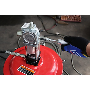 Lincoln 6917 Portable Air Operated 50:1 Pneumatic Double Acting Grease Pump with Drum Dolly, 7 Foot High Pressure Hose, Heavy Duty Control Valve, Universal Swivel