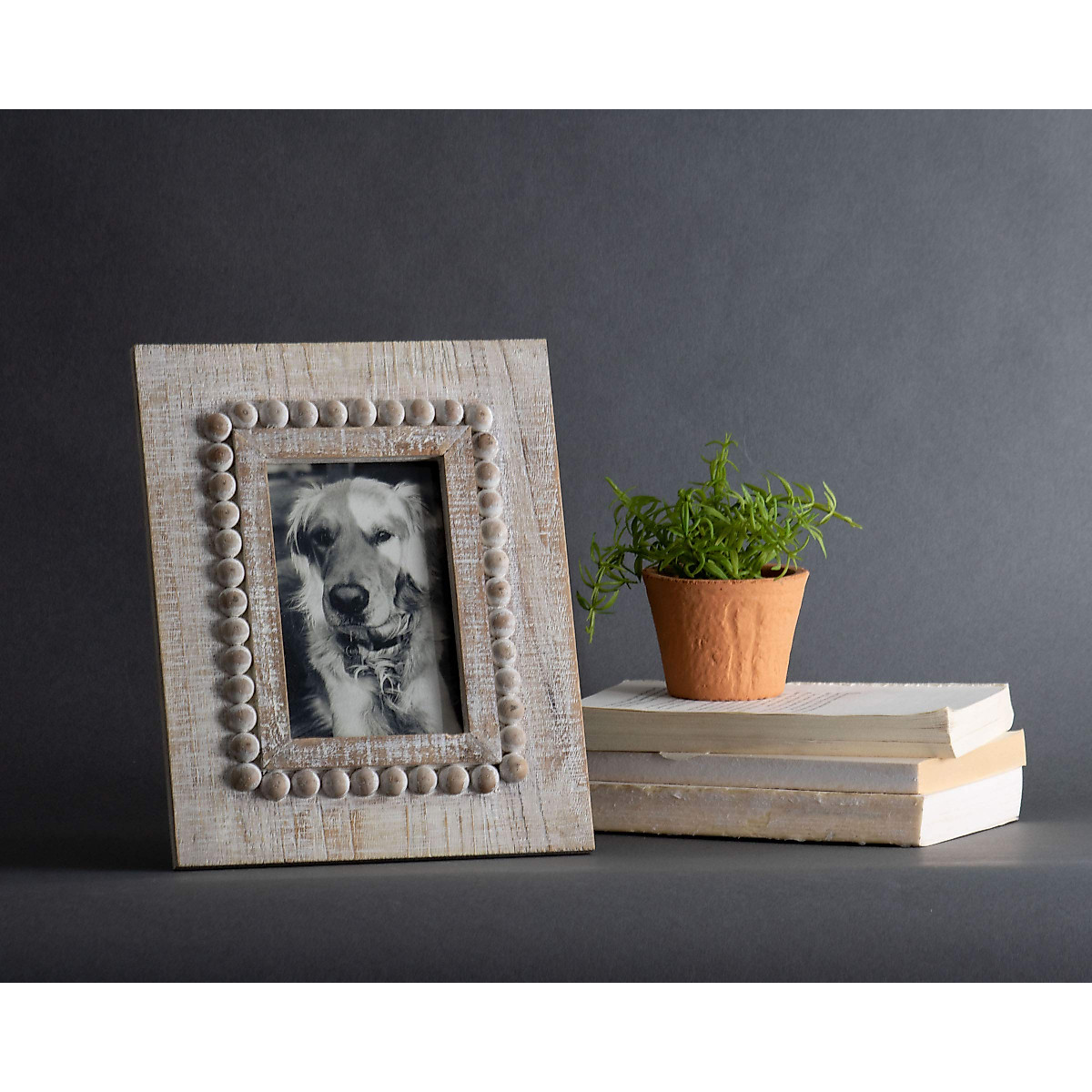 Foreside Home and Garden White Antique 4 x 6 inch Bead Decorative Wood Picture Frame (FFRD09927)
