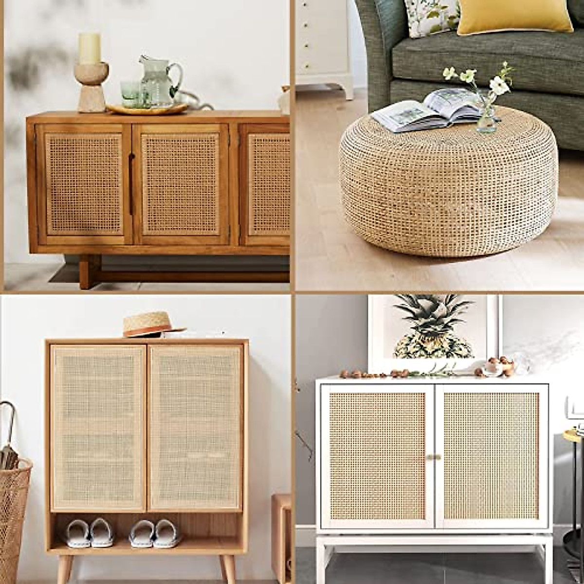 16" Square Shape Width Natural Cane Webbing, Rattan Webbing for Caning Projects, Woven Cane Roll for Furniture, Chair, Cabinet, Ceiling, Basket