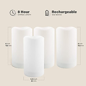 salipt Solar Powered Candles - 3.25" x 6" Waterproof LED Flameless Pillar Candle Set,Dusk to Dawn, Rechargeable Solar Battery Included,Waterproof for Patio Decor,Set of 4