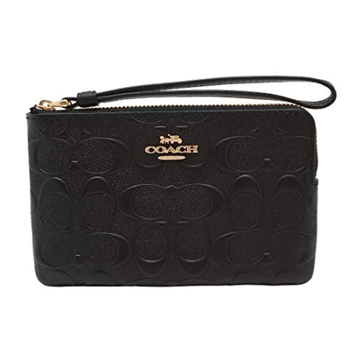 Coach Signature Embossed Leather Corner Zip Wristlet Clutch Black F30049