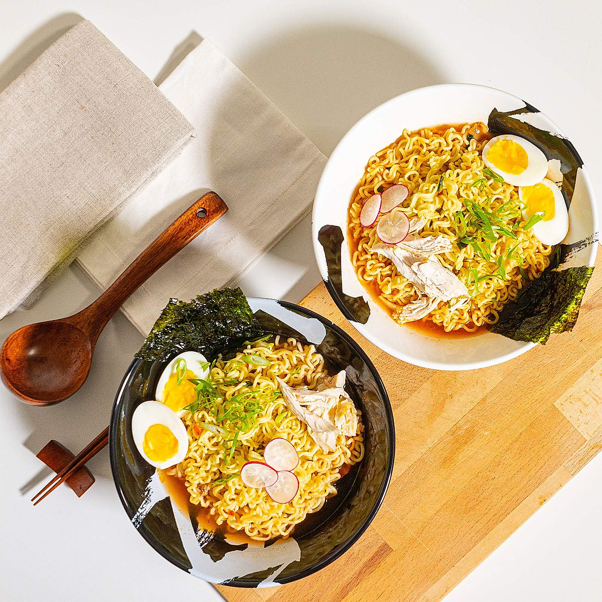 BICETTO Ceramic Japanese Ramen Bowl Set, 60oz Large Ramen Bowls with Chopsticks, Spoons and Chopstick Rests – Bowl for Ramen, Pho, Salad, Poke, Soup, Udon – Minimalist Design, Premium Quality, White