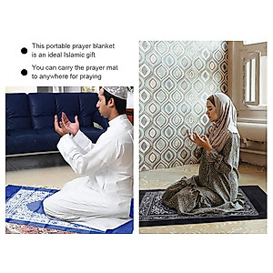 Abiyou 4 Pieces Prayer Mat, Musilm Prayer Mat, Polyester Prayer Rug, Portable Travel Prayer Mat, Travel Prayer Rug with Compass, for Muslim Prayer, Ramadan(60CMx100CM)