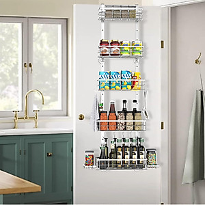 Over the Door Shower Caddy, 5-Tier Adjustable Hanging Shower Organizer Rustproof Metal Bathroom Storage Shelf Shower Basket with Soap Holder & Suction Cup for Shampoo, Conditioner, Sliver