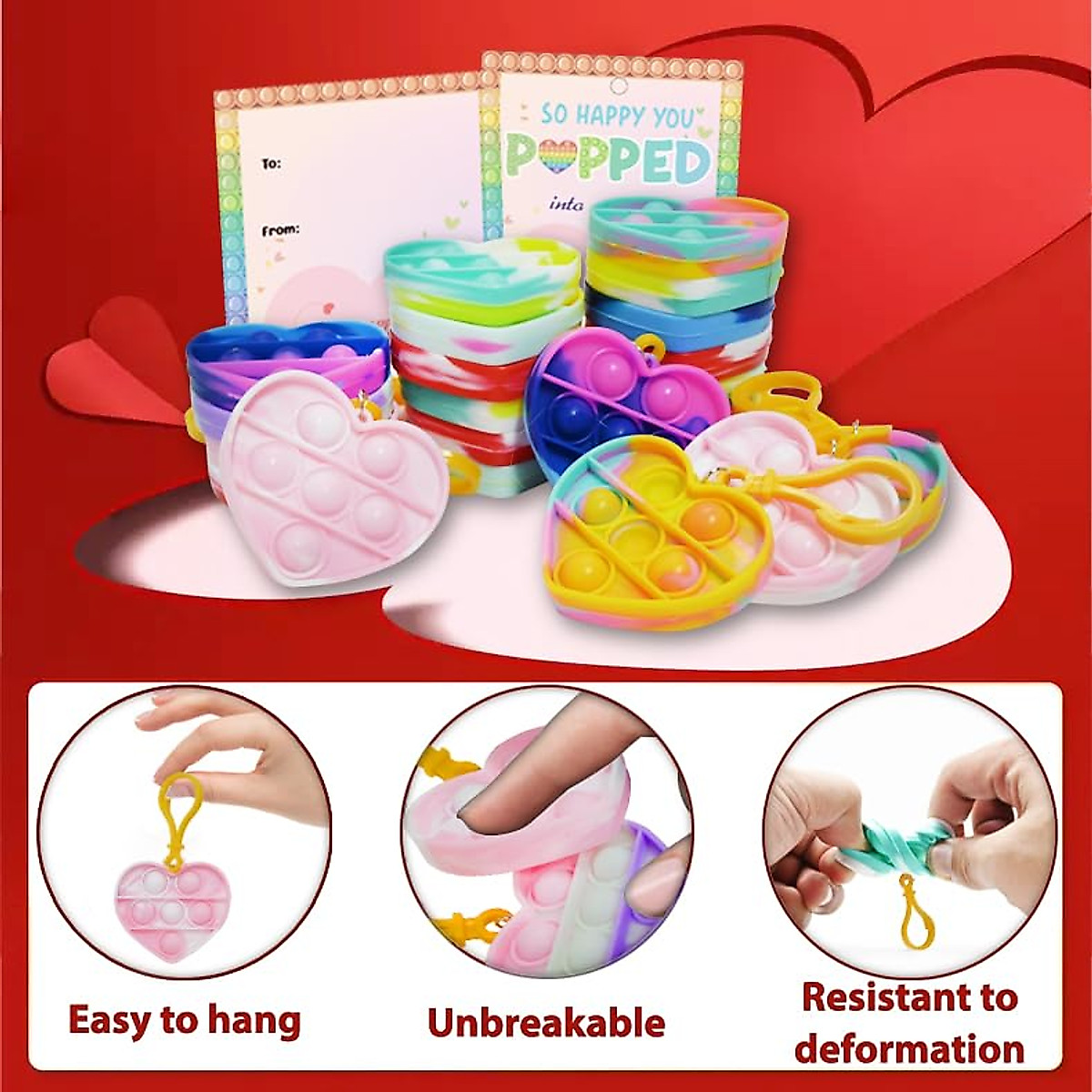 WODMAZ Valentines Day Gifts for Kids, 28 Pack Valentines Day Cards with Heart Pop Fidget Toys for Valentine Party Favors, Valentine Classroom Exchange Prize Supplies, Valentine's Greeting Cards