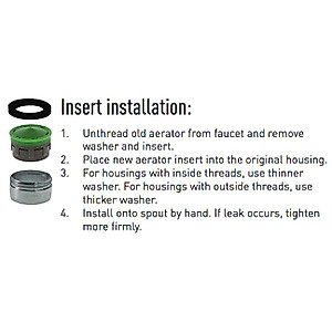 Flow Options Aerator Kit Faucet Inserts 1.2 GPM - 1.8 PCA Water-Saving Replacement Restrictors - 5 Pack Install Wrench Kithen Bathroom Aerated Stream Parts Set (Tom Thumb Size)